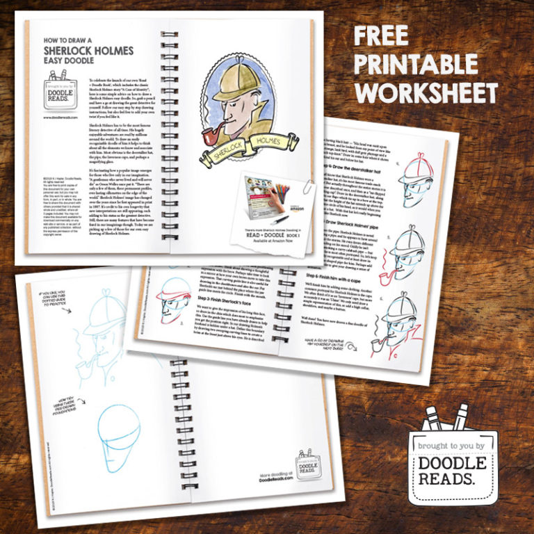 How to Draw a Sherlock Holmes Easy Doodle in 10 steps (with worksheet ...